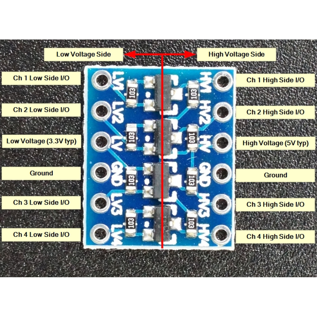 LOGIC LEVEL CONVERTER 4-CH BI-DIRECTIONAL MODULE